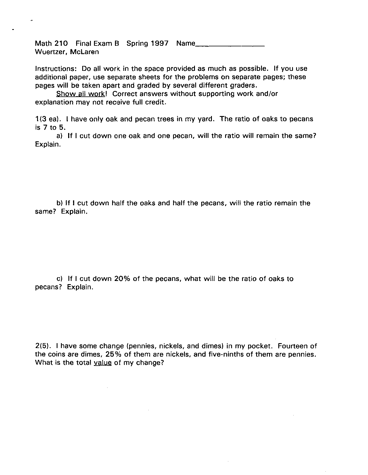 Final Exam B Elements Number And Operations Math 212 Docsity