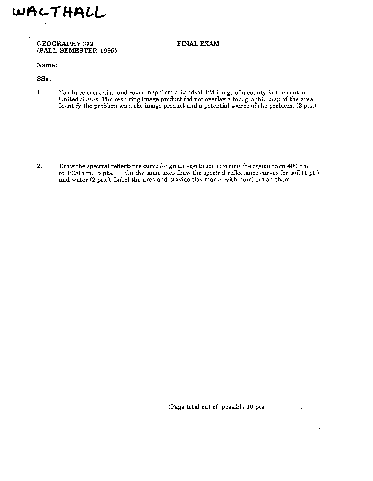 Final Exam Paper Remote Sensing Geog 372 Exams Geography Docsity