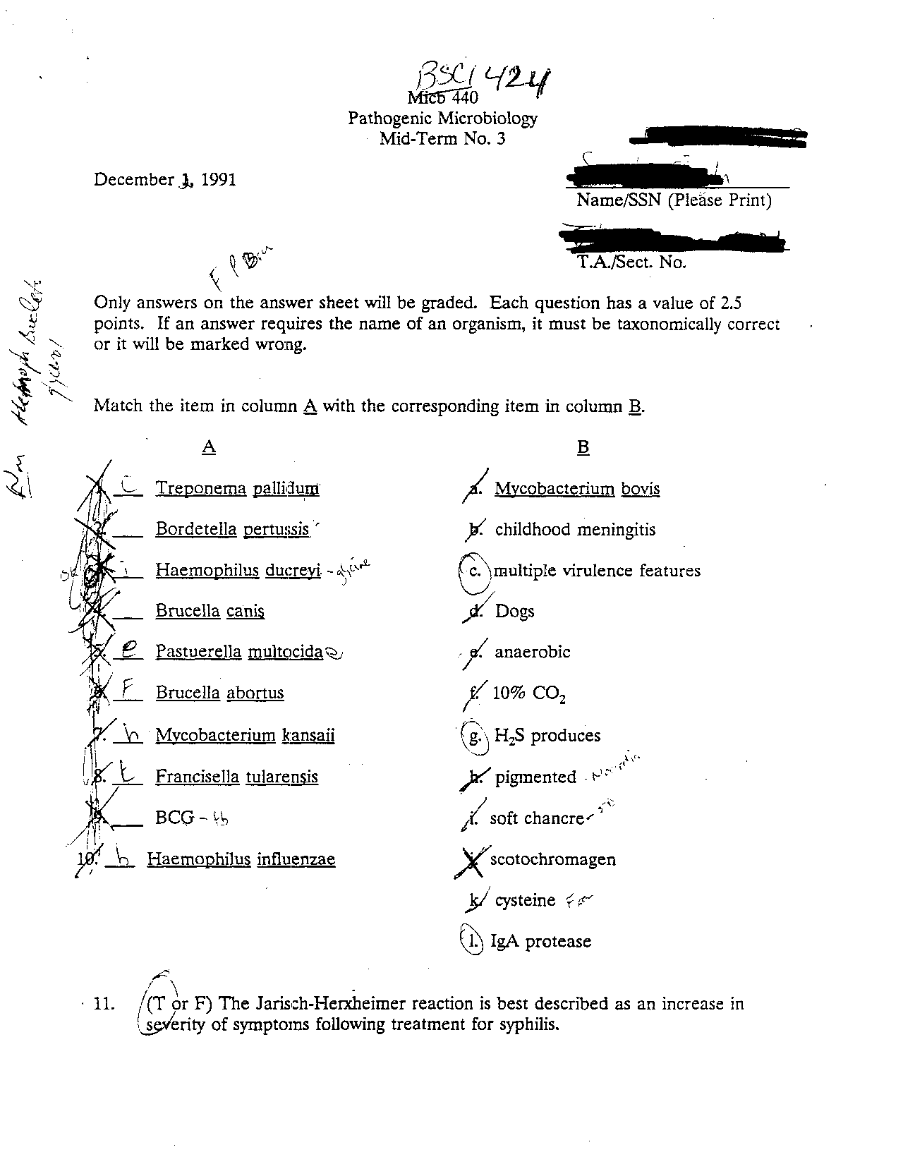 Exam 3 Solution Key Pathogenic Microbiology Bsci 424 Docsity
