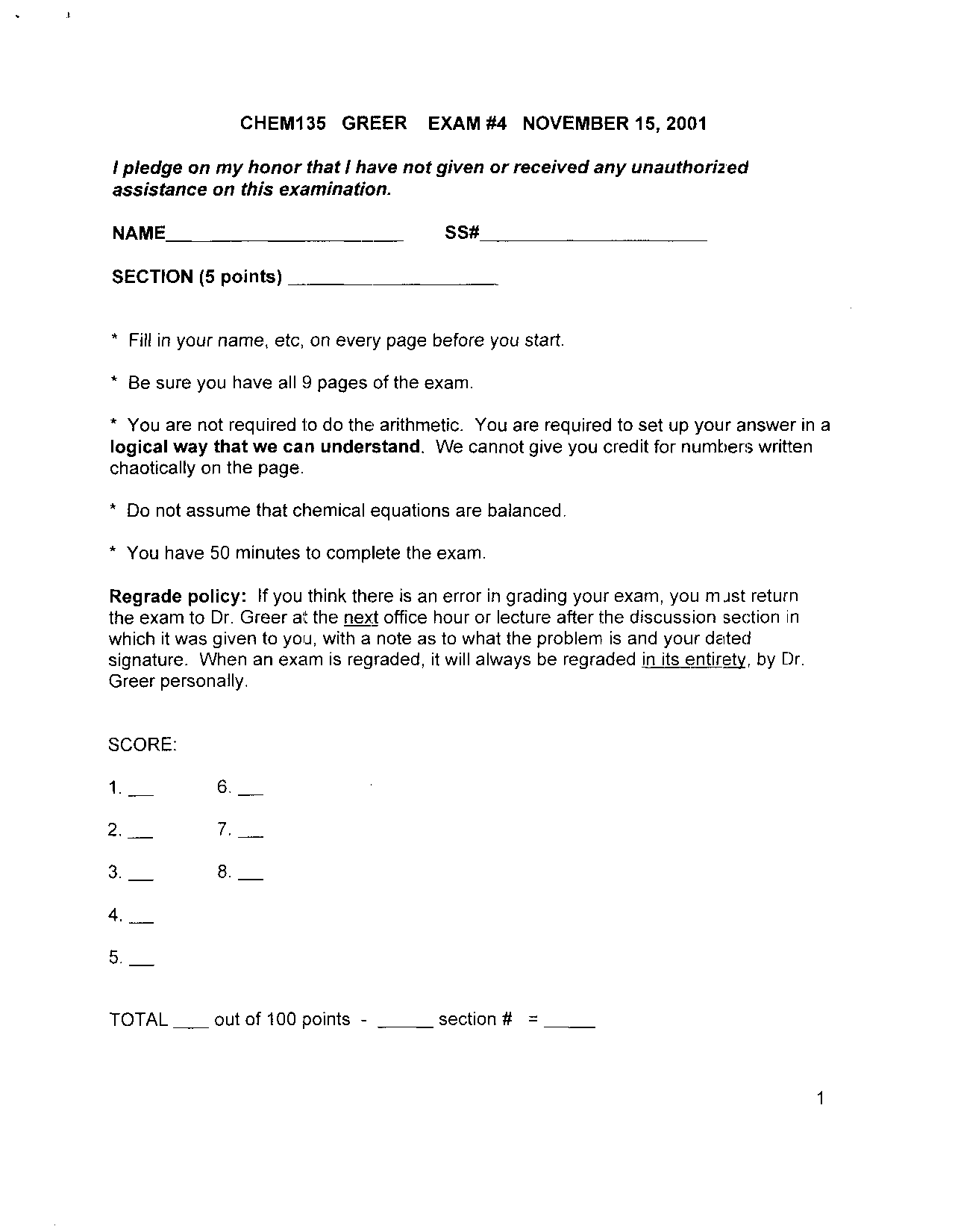 Exam 4 Questions General Chemistry For Engineers Chem 135 Docsity
