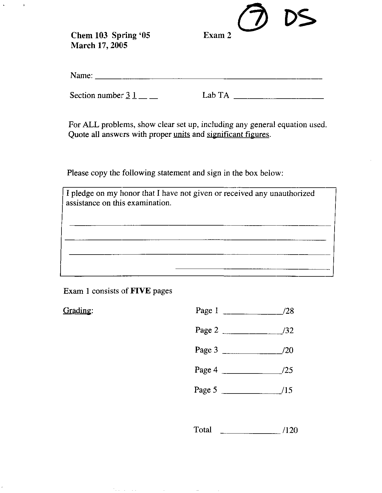 Chemistry Fundamentals I Exam 2 Questions Chem 131 Docsity