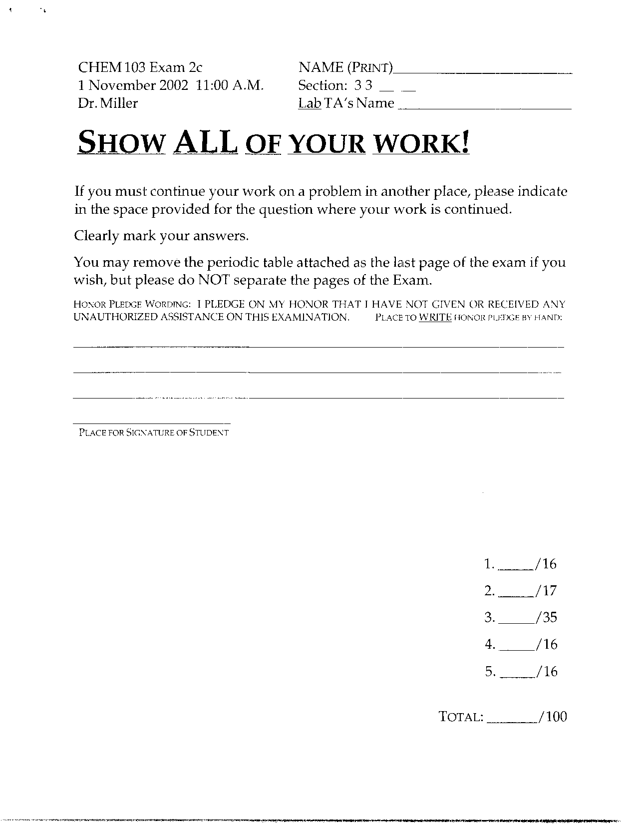 Exam 2c - Chemistry Fundamentals II | CHEM 131 - Docsity