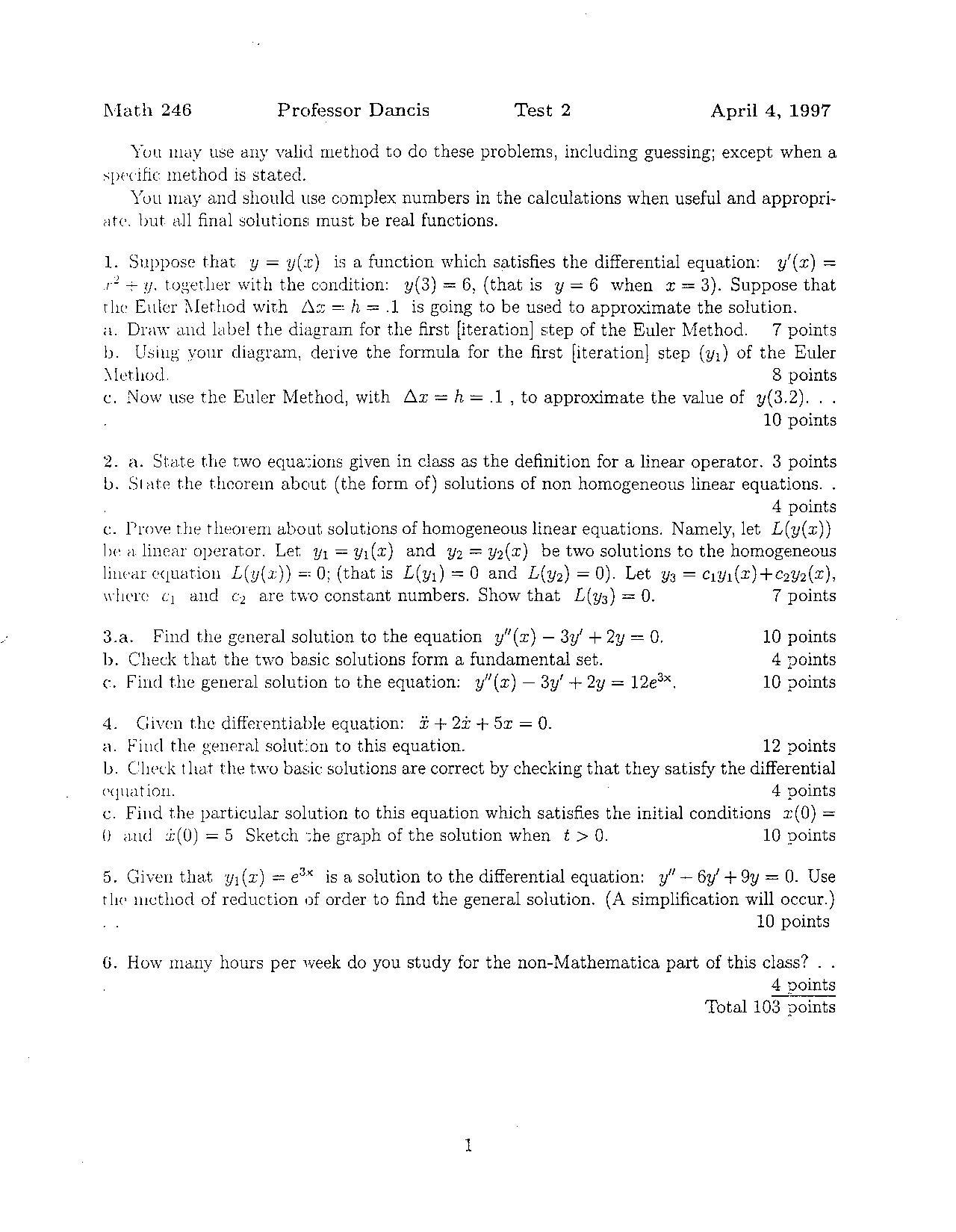 Test 2 Short Questions Differential Equations For Scientist And