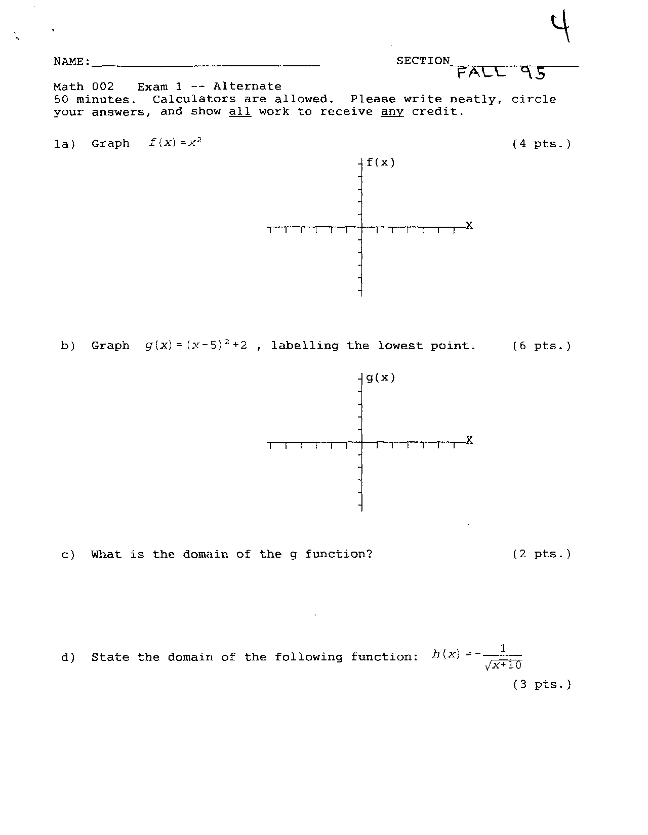 Exam 1 Alternate Developmental Mathematics Fall 1995 Math 003