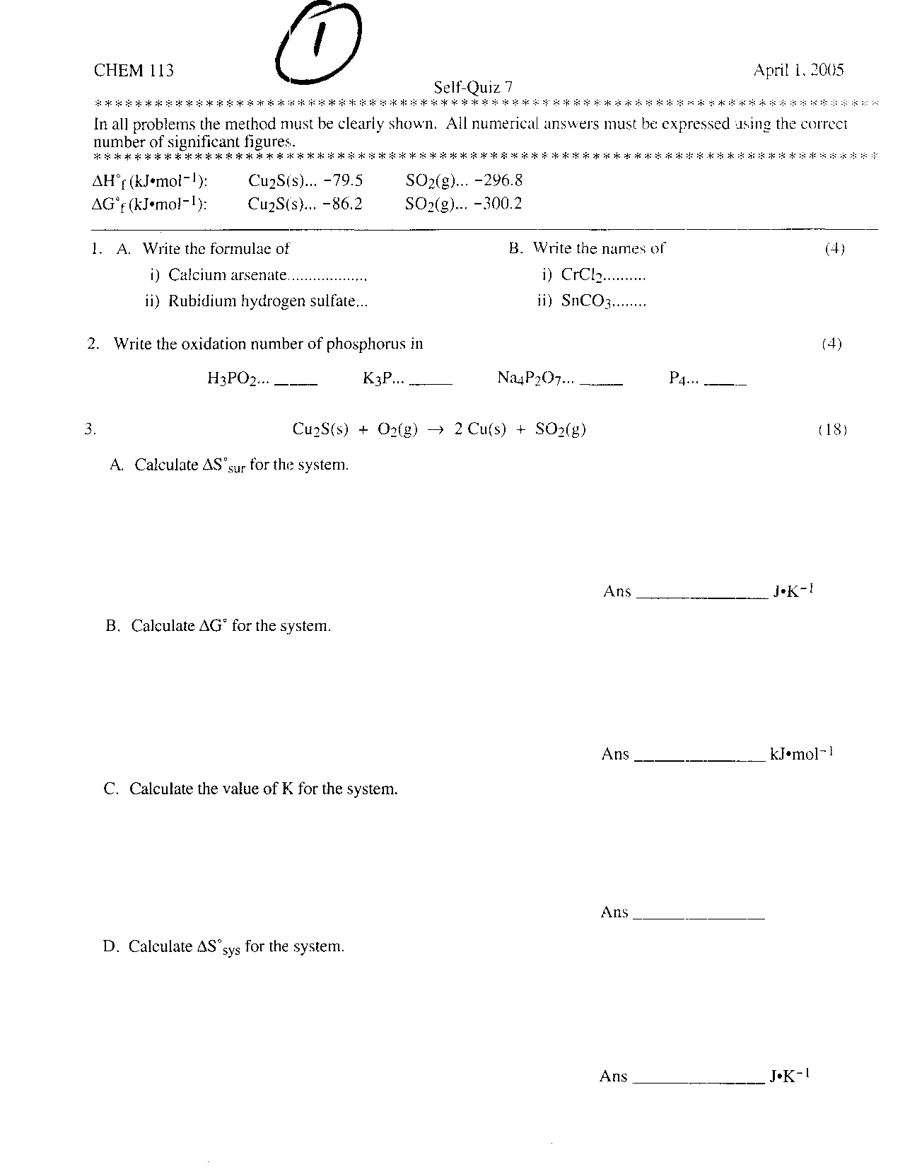 Quiz 7 With Questions Chemistry Fundamentals Ii Chem 271 Docsity