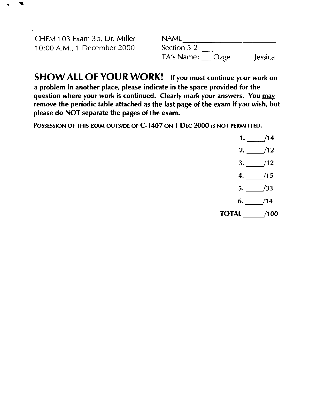 6 Questions Of Fundamentals Of Chemistry I Exam 3 Chem 131 Docsity
