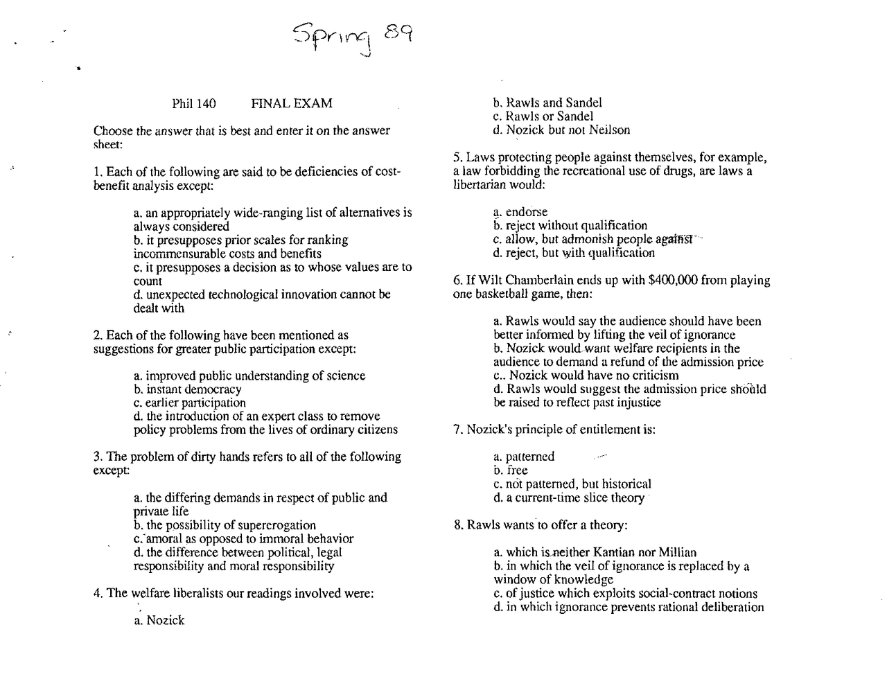 25 Multiple Choice Questions Final Exam Contemporary Moral Issues