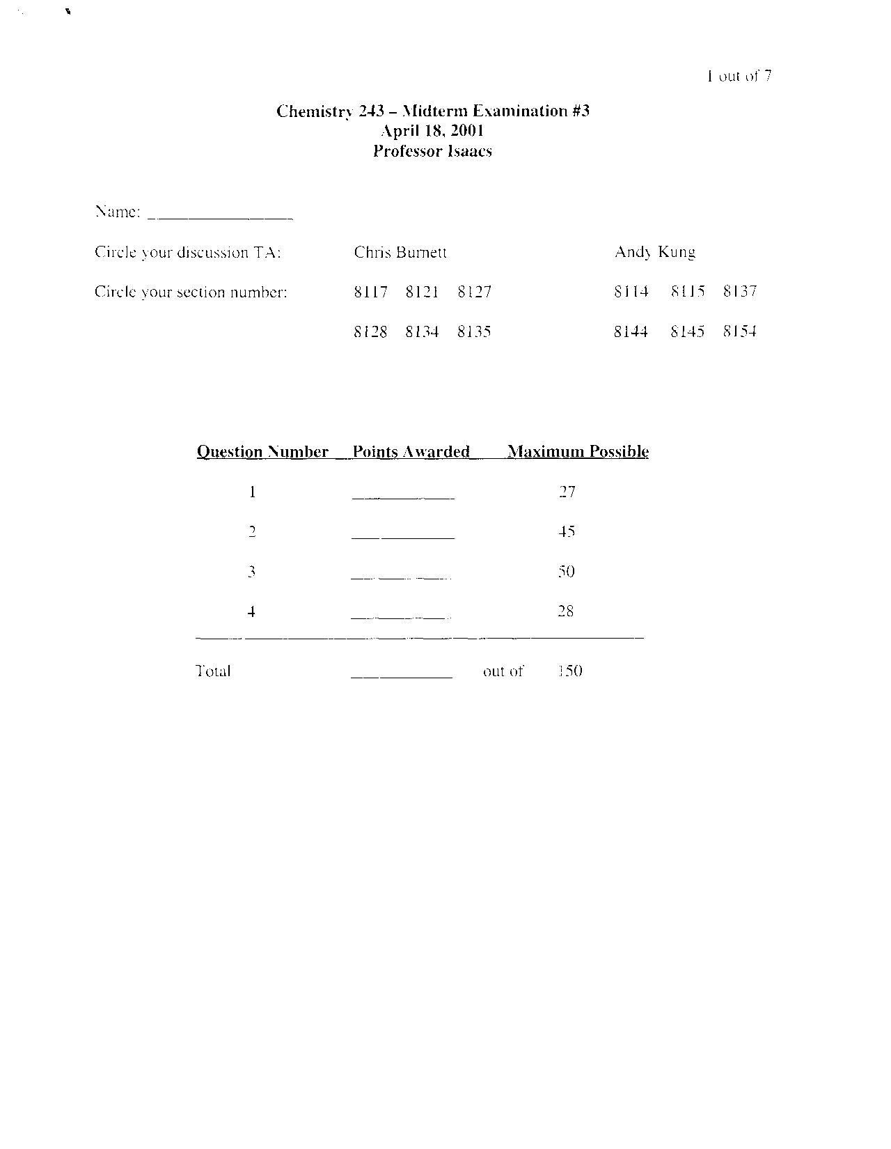 Midterm Exam 3 Organic Chemistry Ii Chem 241 Docsity