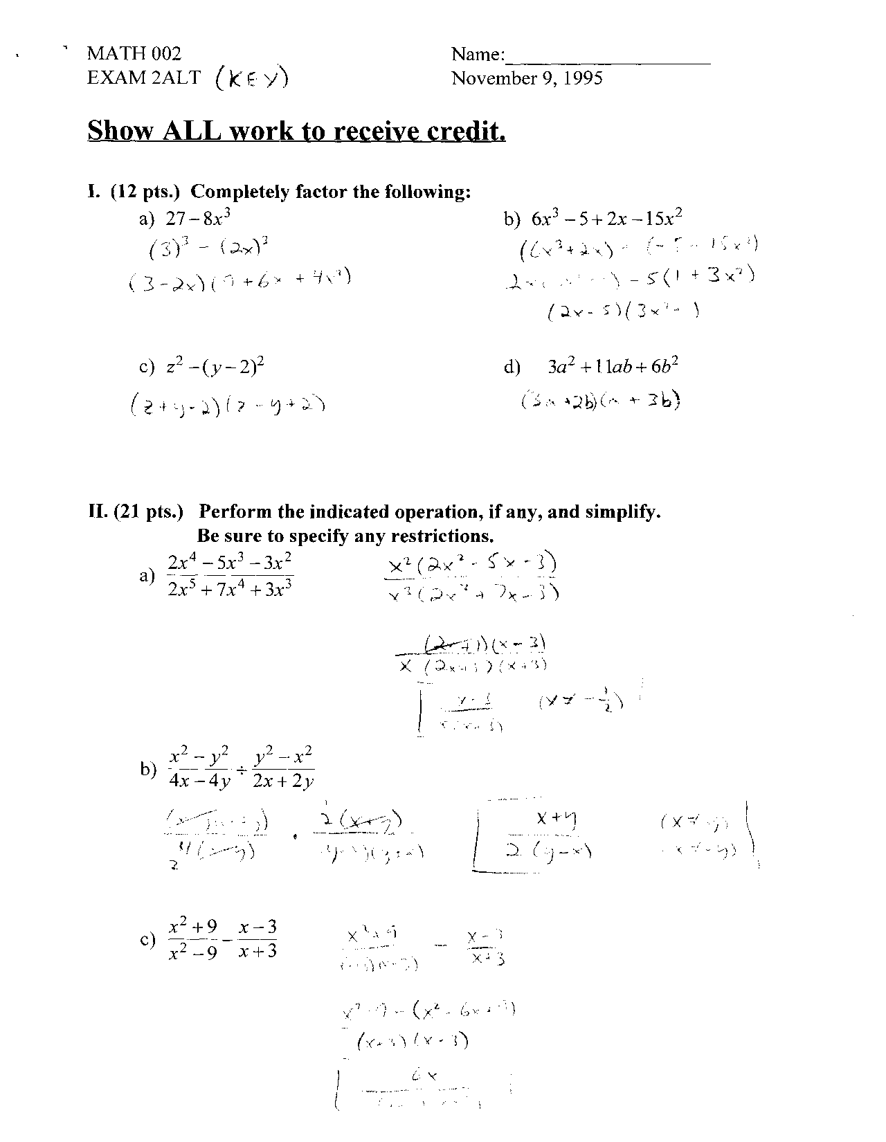 Exam 2 Alternate Developmental Mathematics Math 003 Docsity
