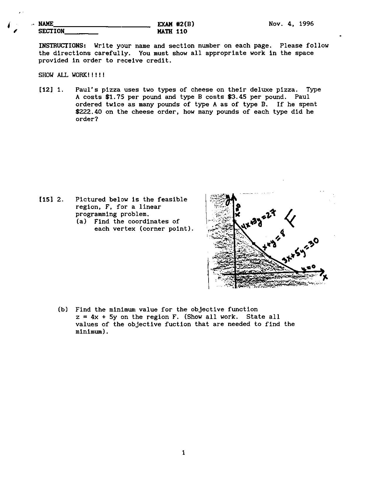 5 Problems In Exam 2b Elementary Mathematics Models Math 110 Docsity