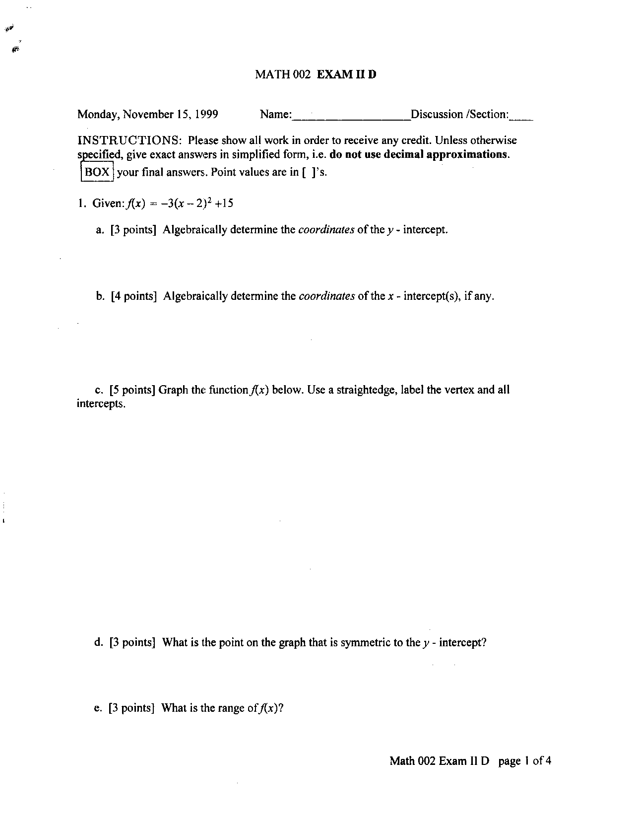10 Questions Exam 2 Developmental Mathematics Math 003 Docsity