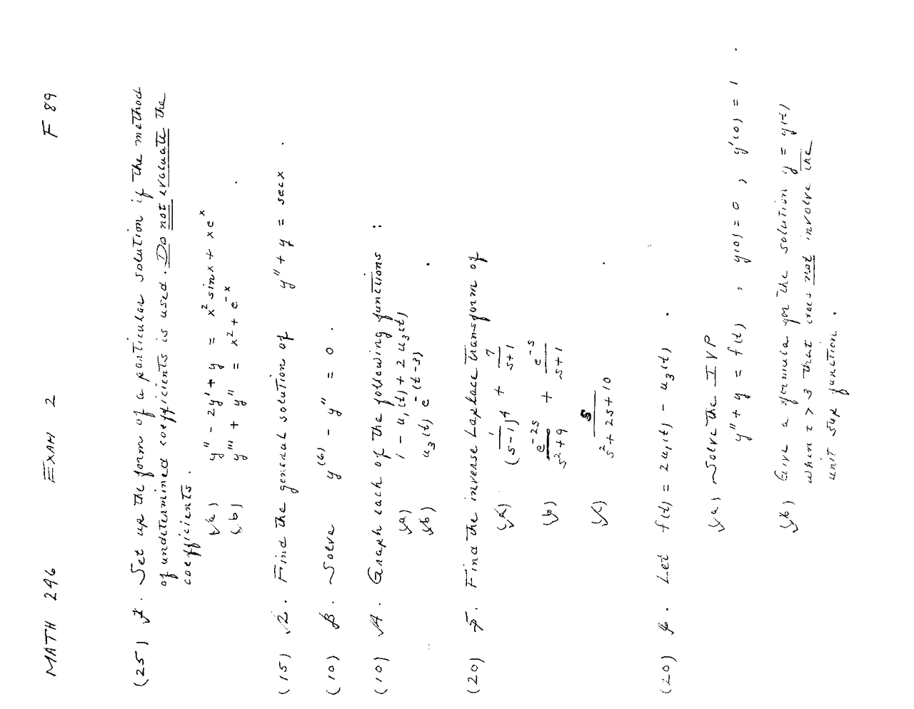 Exam 2 With Questions Differential Equation For Science And