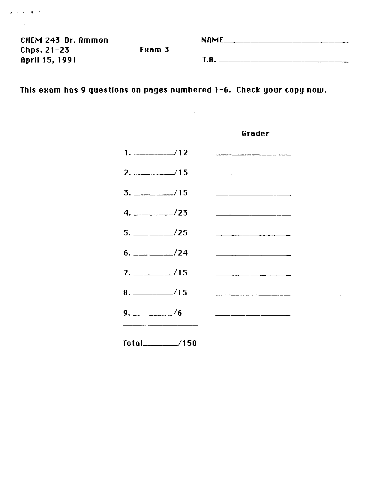 Exam 3 With 9 Questions Organic Chemistry Ii Chem 241 Docsity