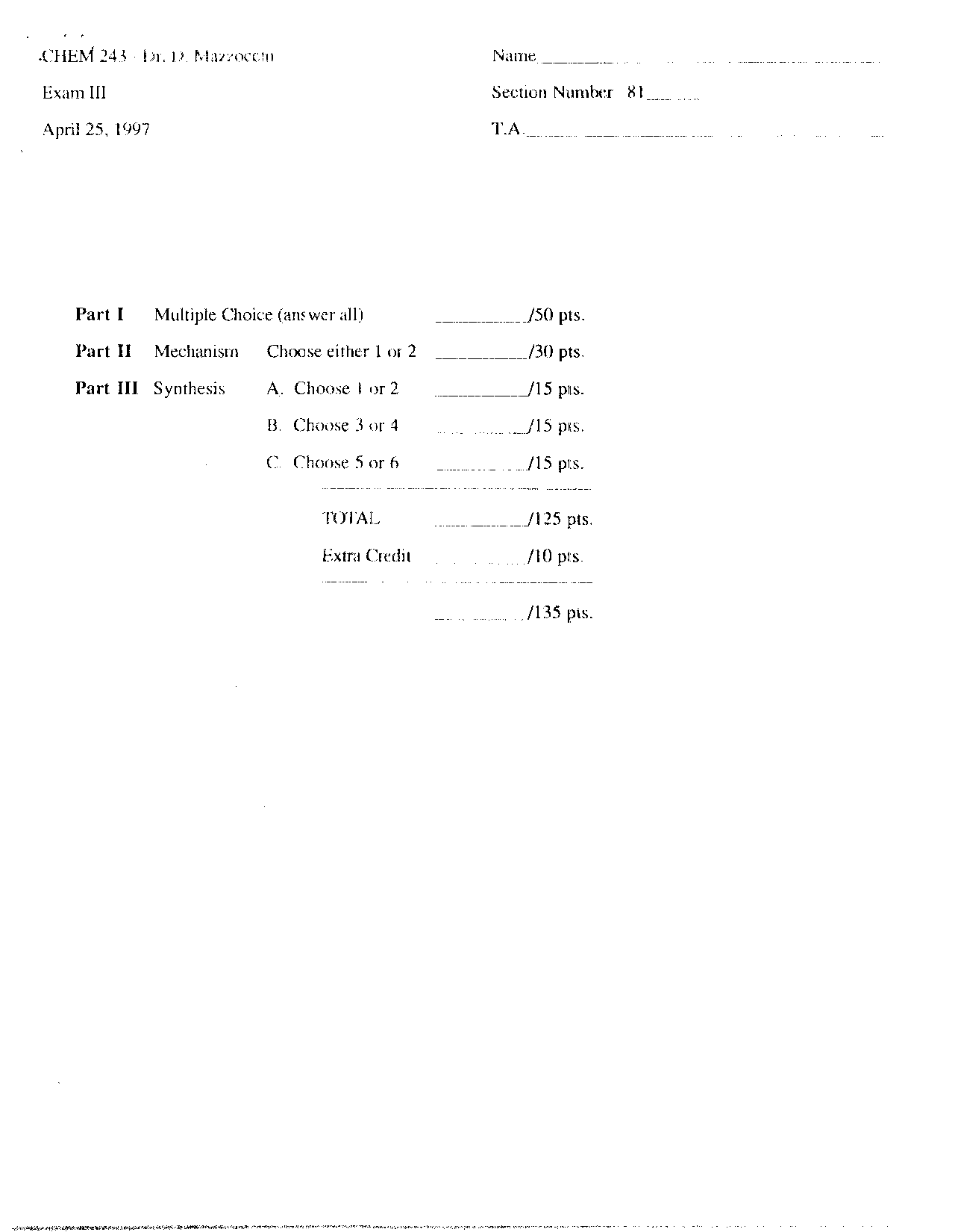 Exam 3 Questions With Solution Organic Chemistry Ii Chem 241 Docsity
