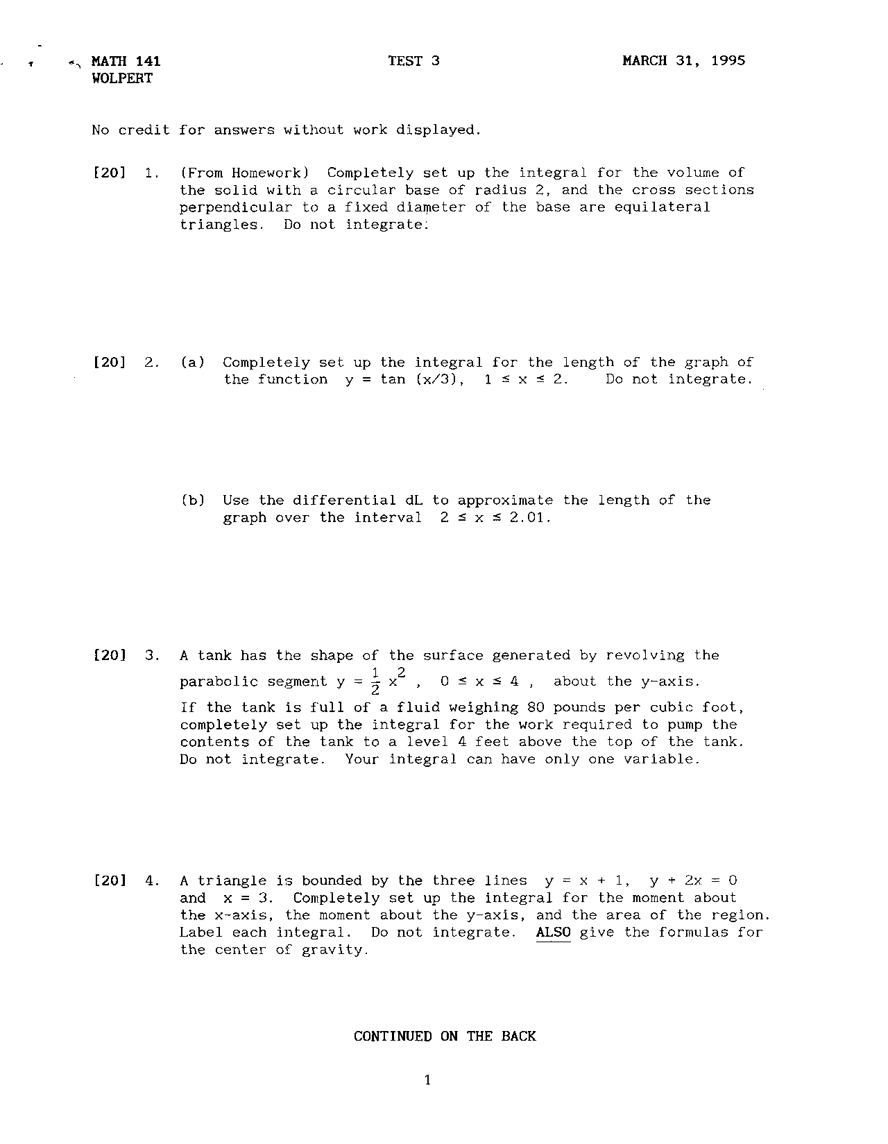 5 Questions On Calculus Ii Exam 3 Math 141 Docsity