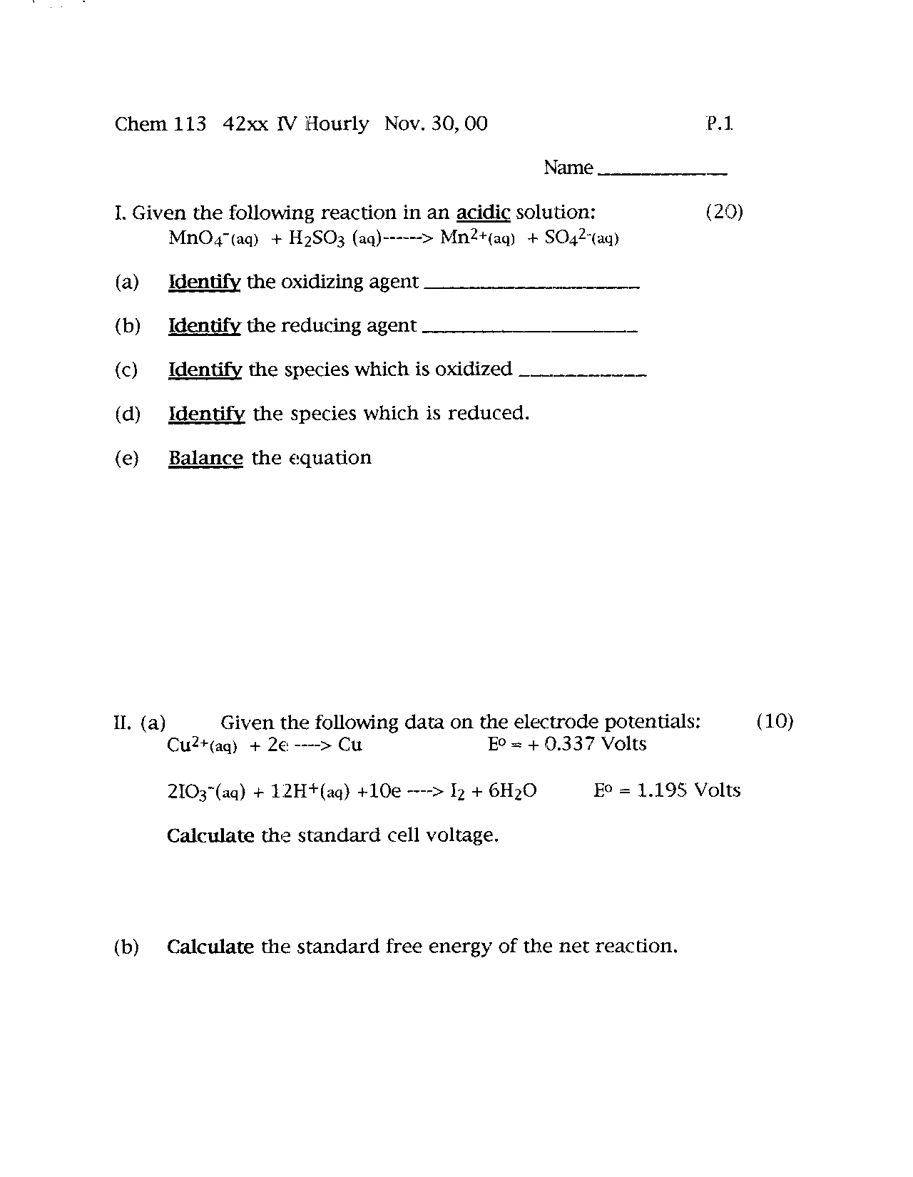 Exam 4 With Solution Chemistry Fundamentals I Chem 271 Docsity