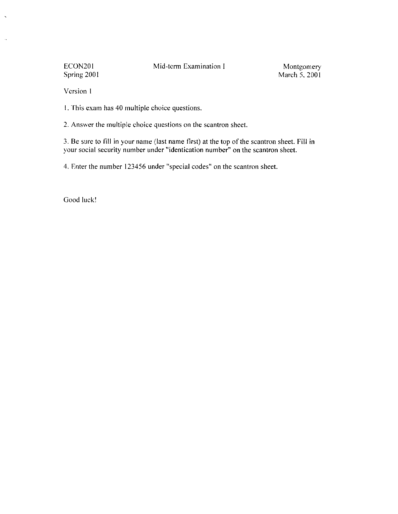 Multiple Choice Test Of Economics Econ 201 Docsity