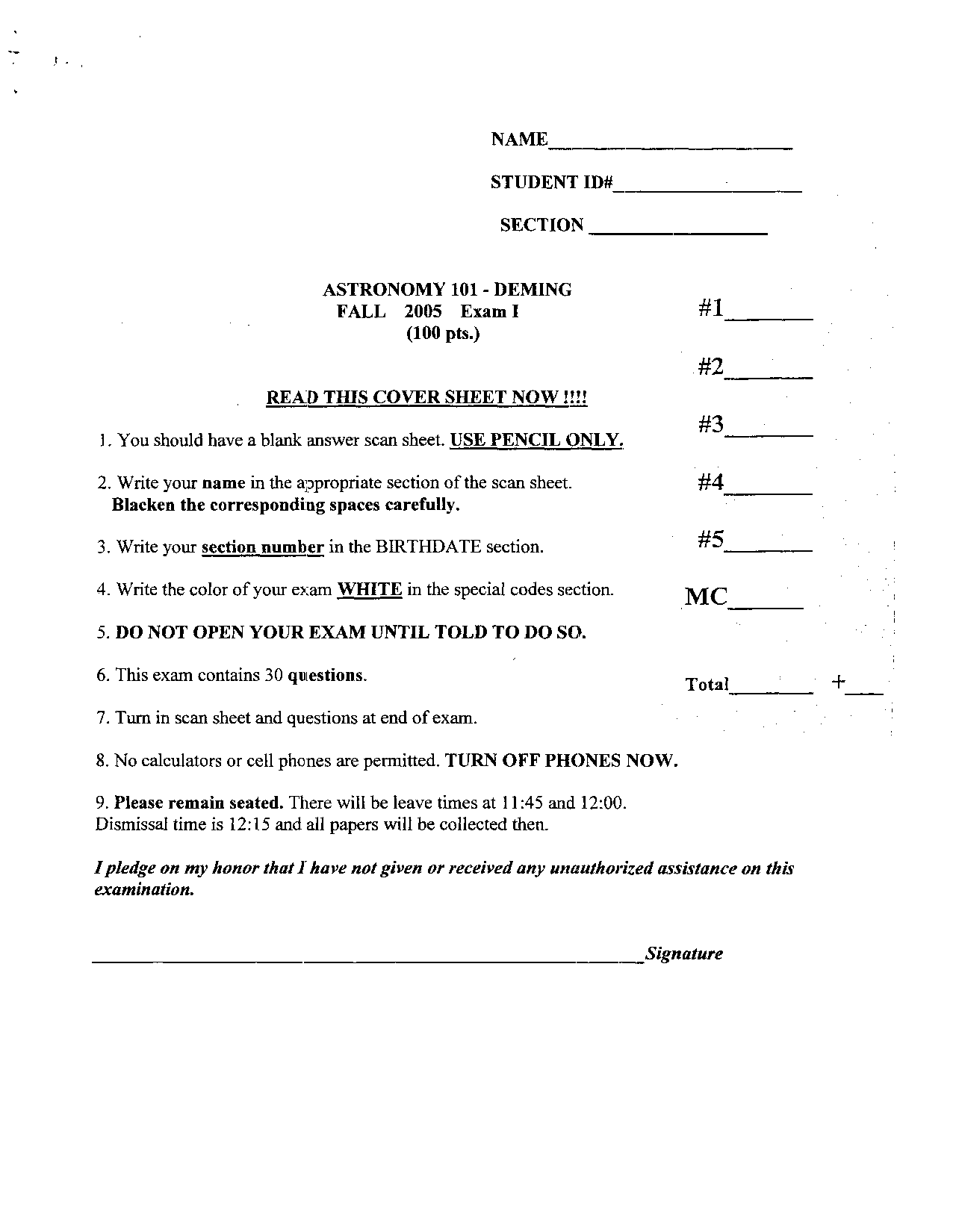 Practice Exam 1 General Astronomy Astr 101 Docsity