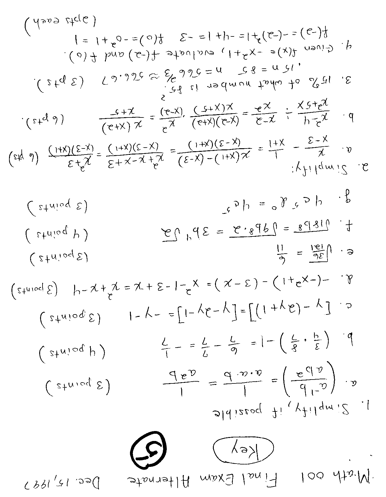 Final Exam With Solution Key Developmental Mathematics Math 003