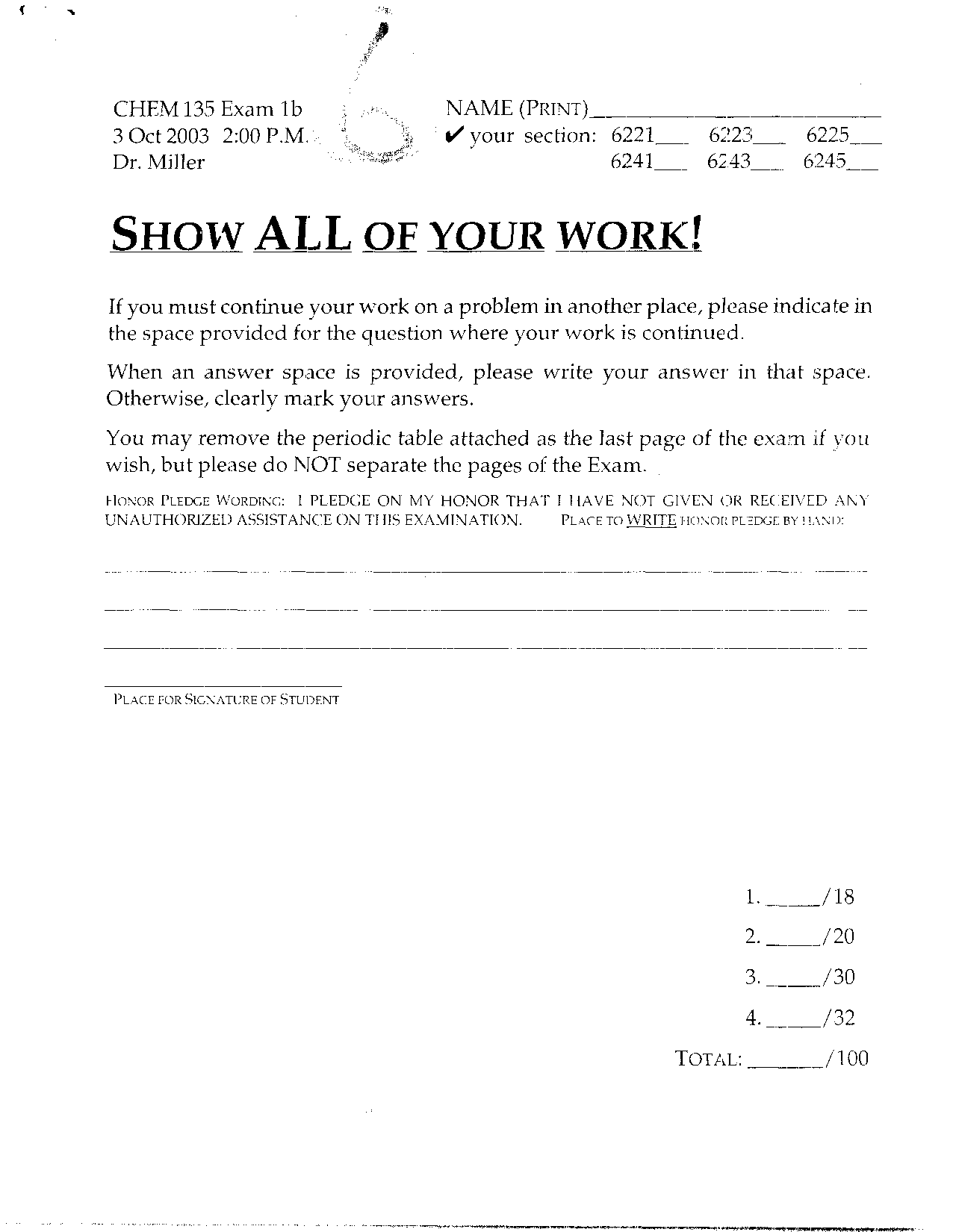4 Questions On The Periodic Table Examination 1 Chem 135 Docsity