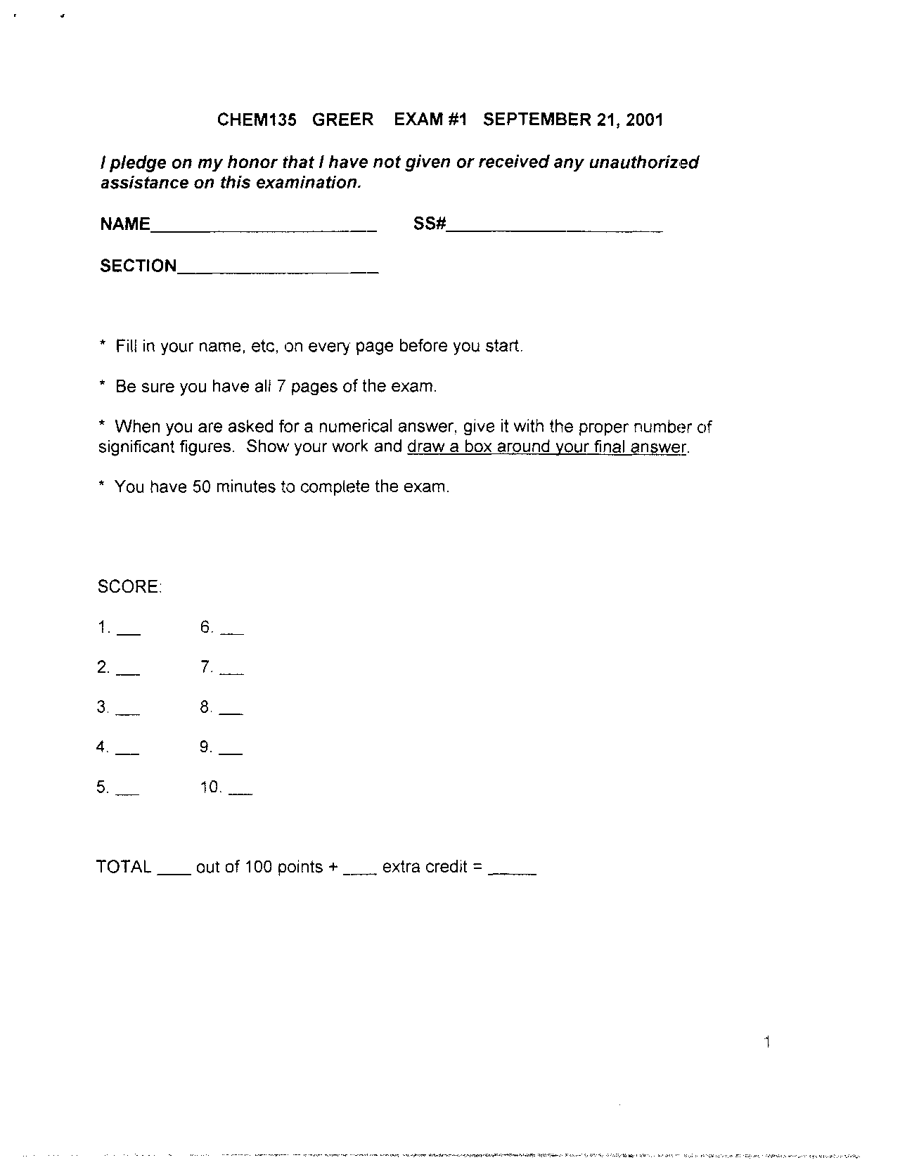 Exam 1 Questions General Chemistry For Engineers Chem 135 Docsity