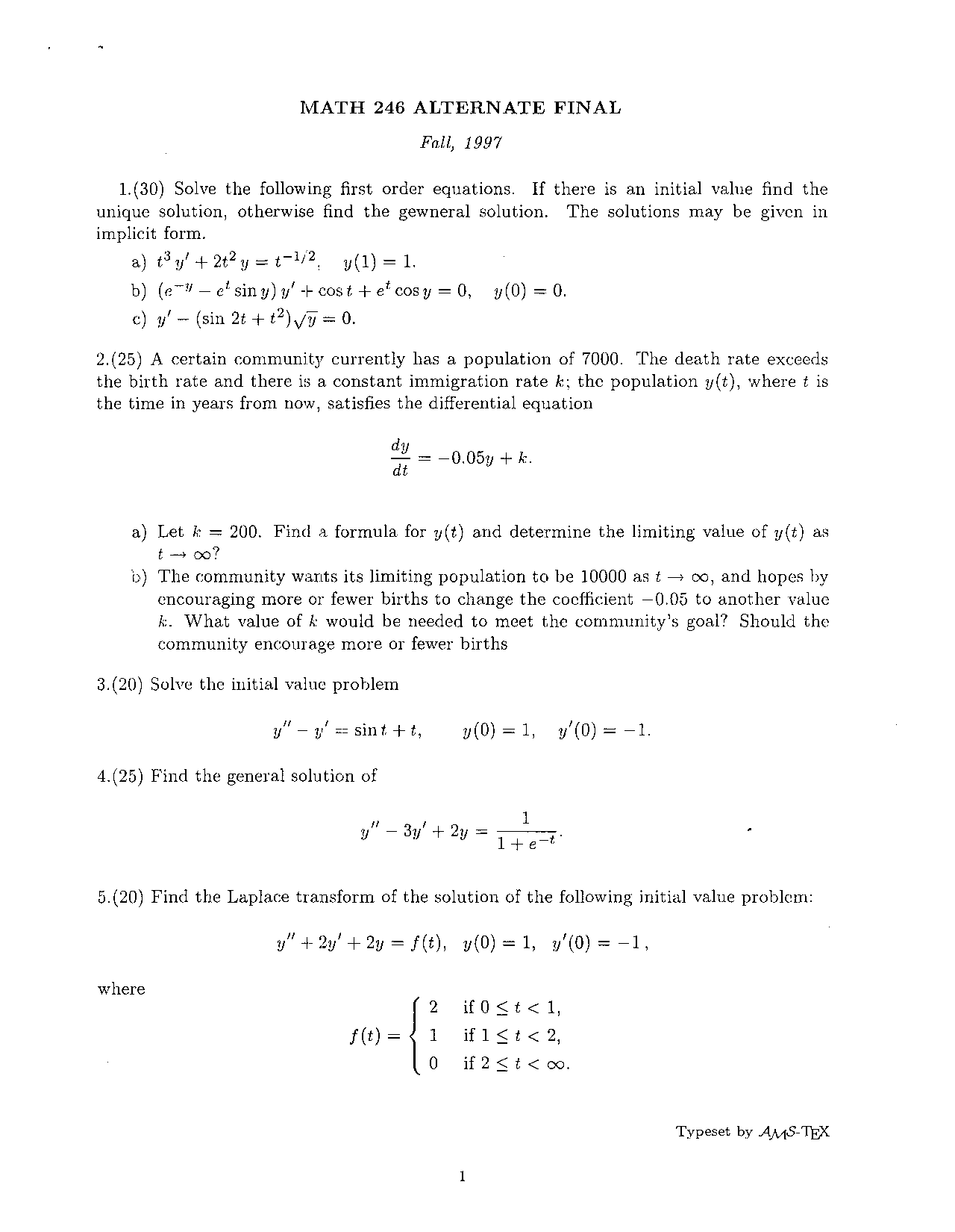 Alternative Final - Differential Equations for Science and Engineers ...