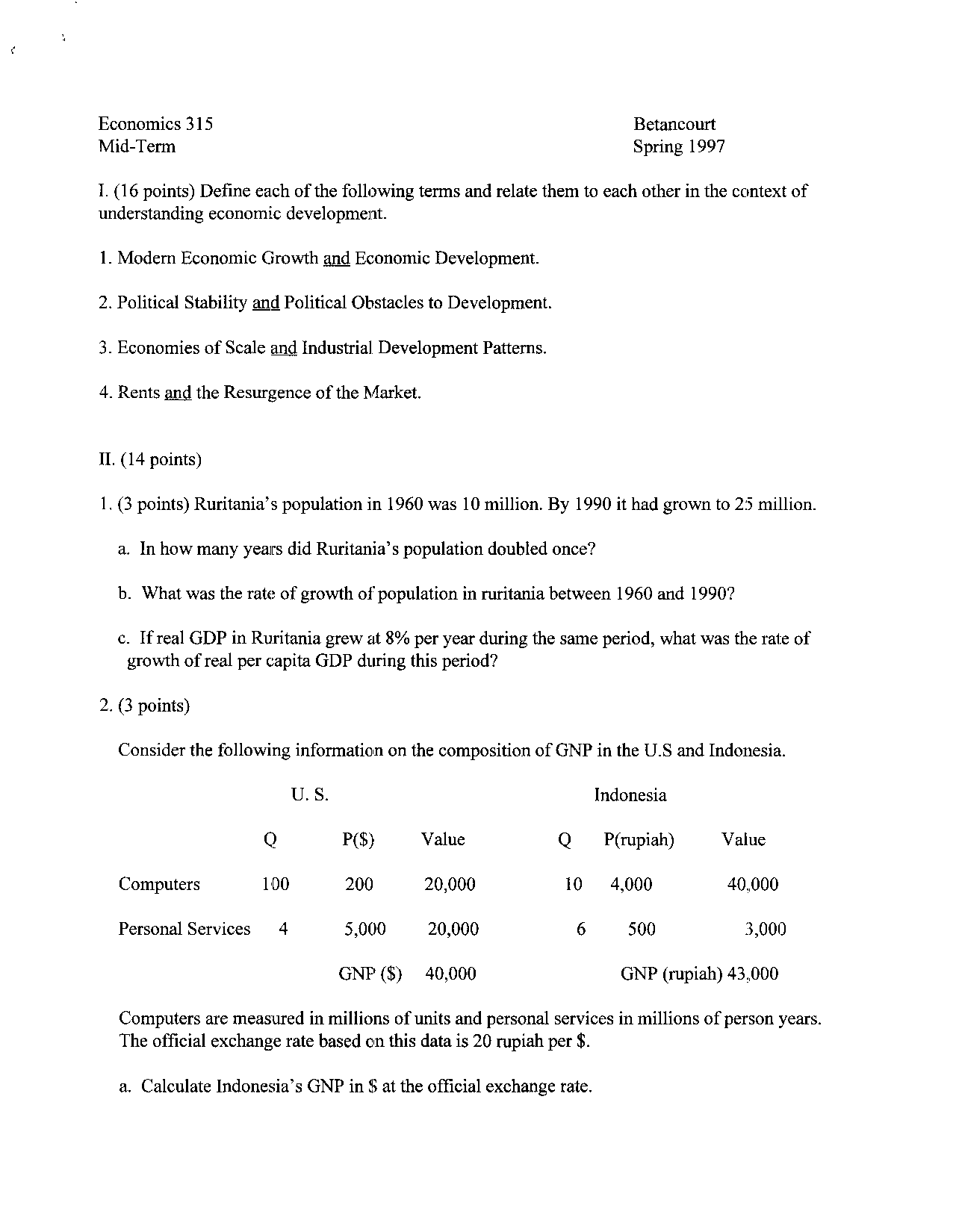 4 Solved Problems On Ruritanias Population Midterm Exam Econ 315