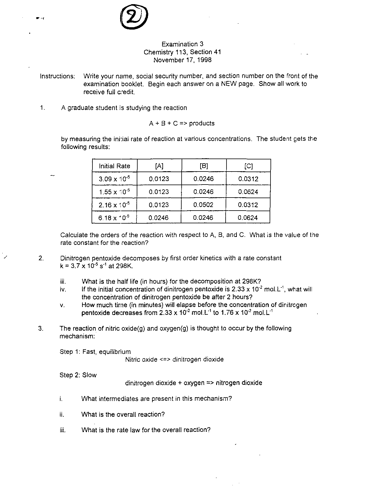 Exam 3 For Chemistry Fundamentals Ii Chem 271 Docsity