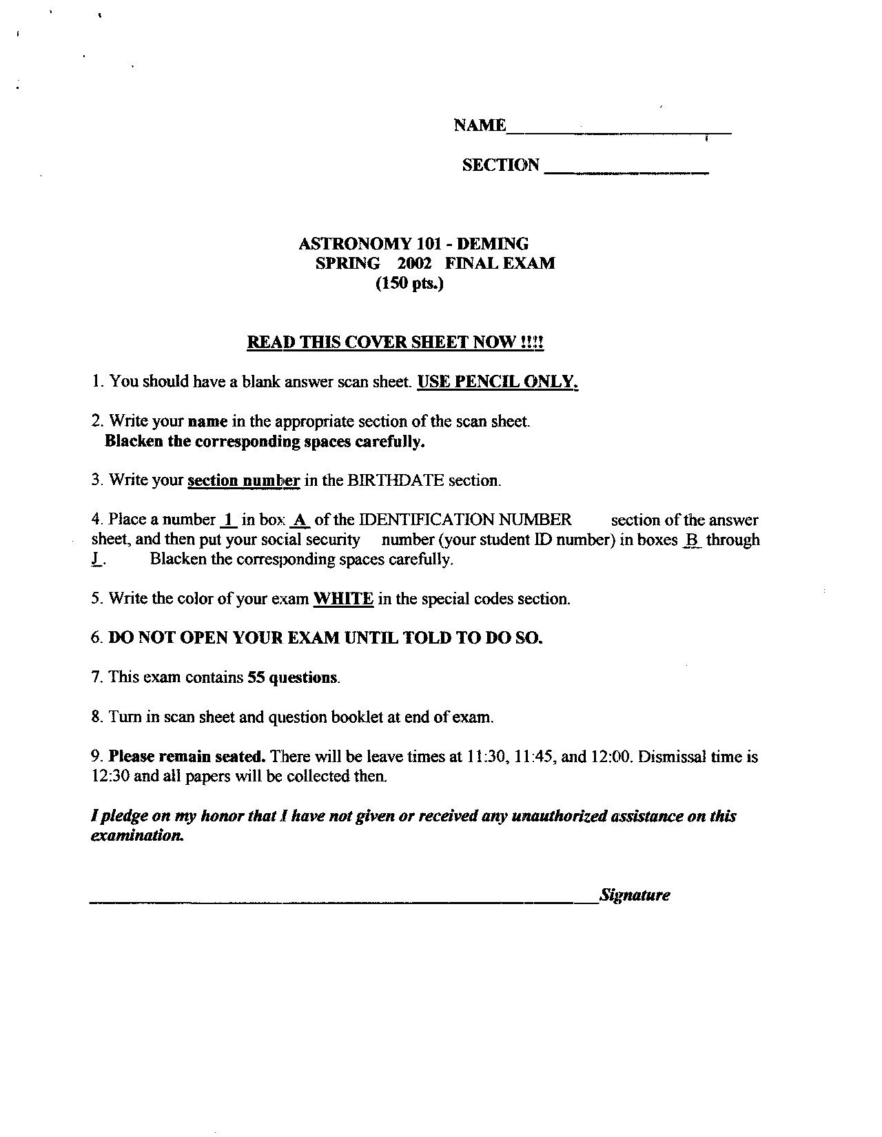 General Astronomy Final Exam Questions Astr 101 Exams Astronomy