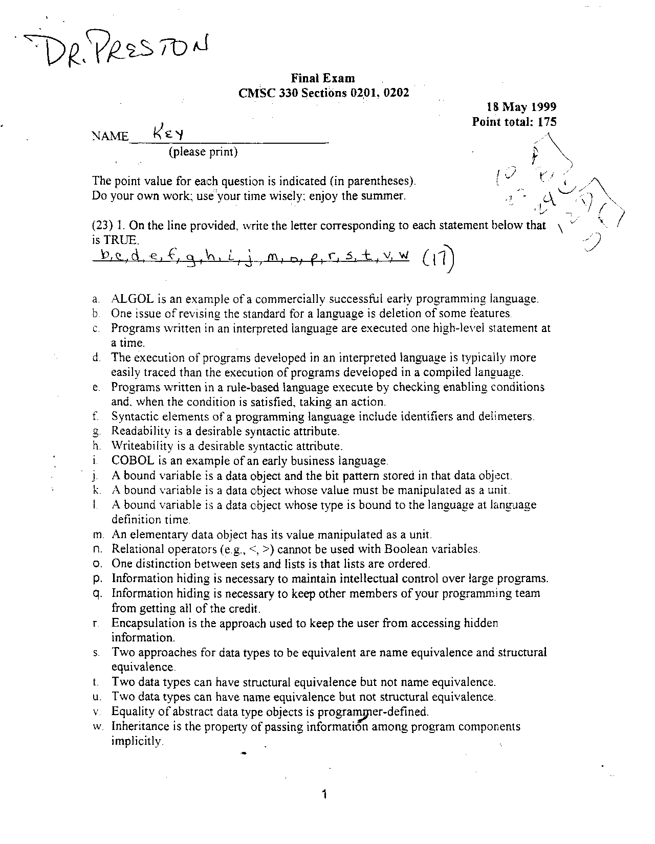 Final Exam Questions With Answers Organization Program Cmsc 330