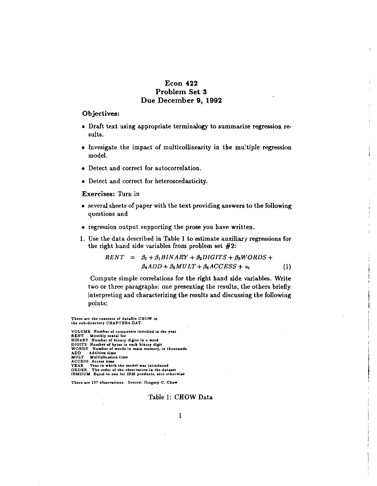 Problem Set 3 - Econometrics I – 1992 | ECON 422 | Assignments ...
