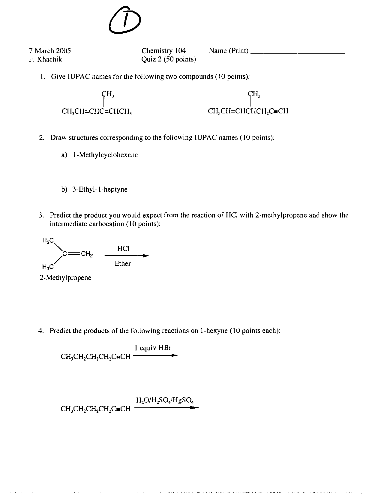 4 Questions In Quiz 2 Fundamentals Of Organic And Biochemistry Chem