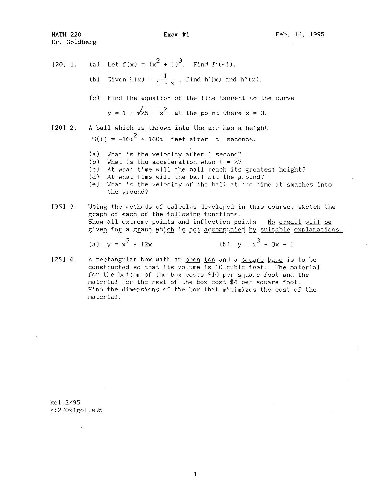 Elementary Calculus I Exam 1 Math 220 Docsity