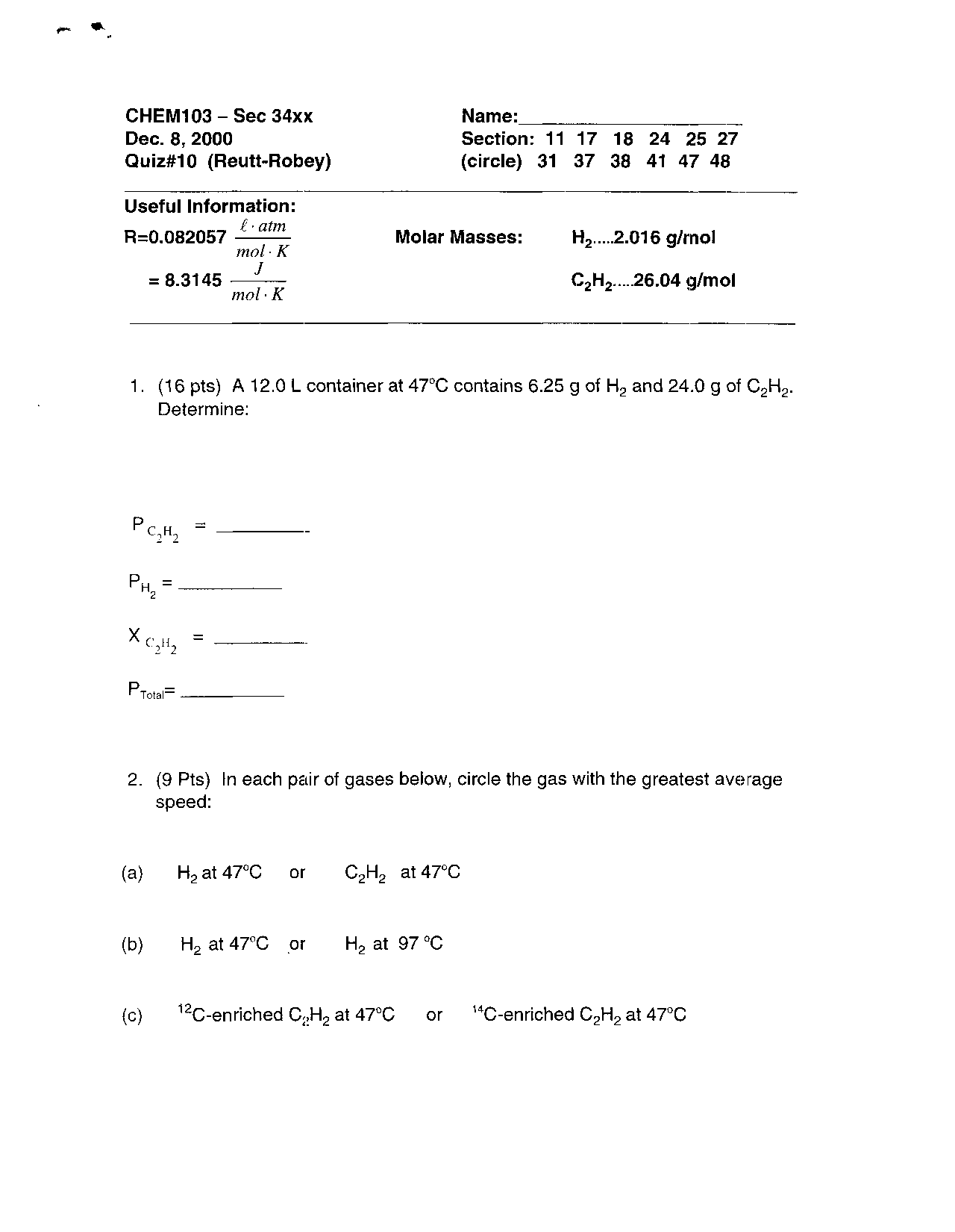 Quiz 10 For Fundamentals Of Chemistry I Chem 131 Docsity