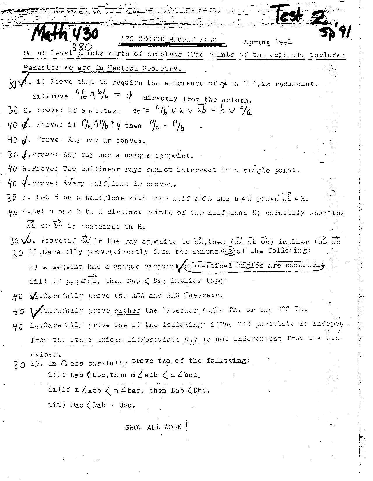 Solution Of Test 2 Euclidean And Non Euclidean Geometries Math 430