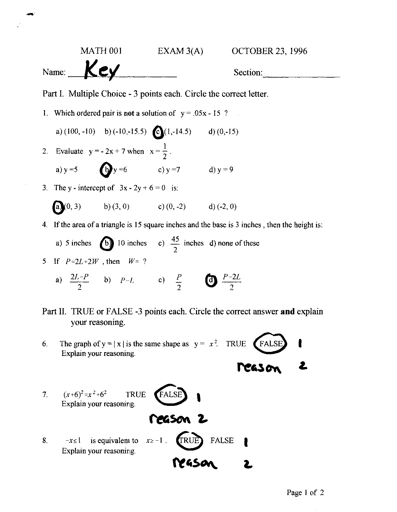 Exam 3 With Answer Key Developmental Mathematics Math 003 Docsity