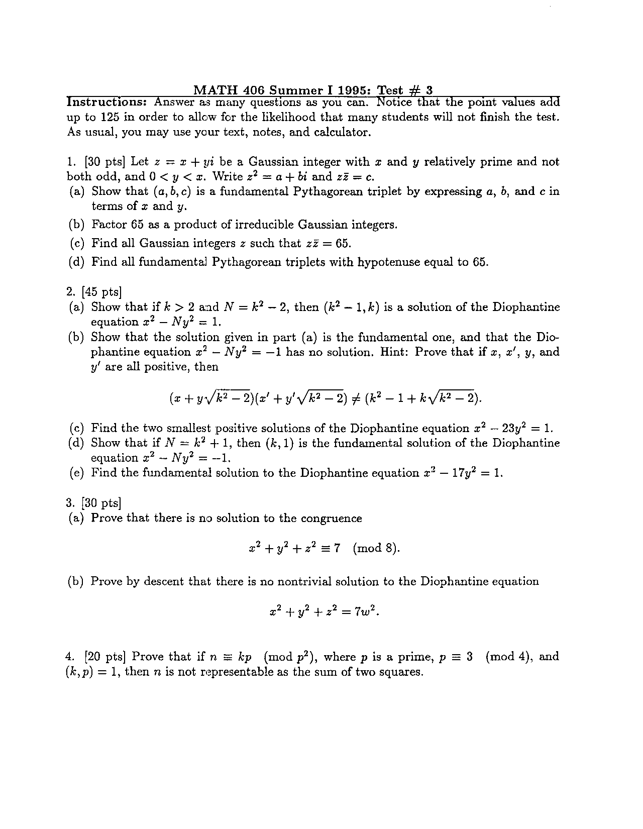 4 Problems Test 3 Introduction To Number Theory Math 406 Docsity