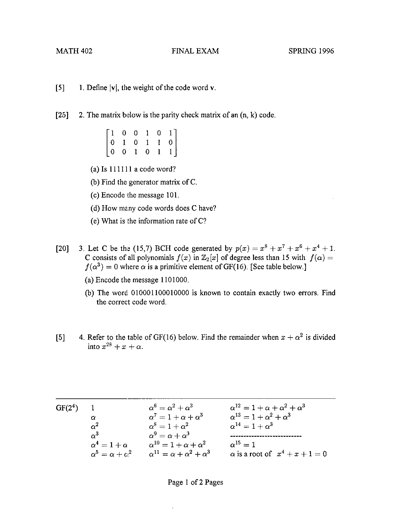 9 Questions On Algebraic Structures Final Exam Math 402 Docsity