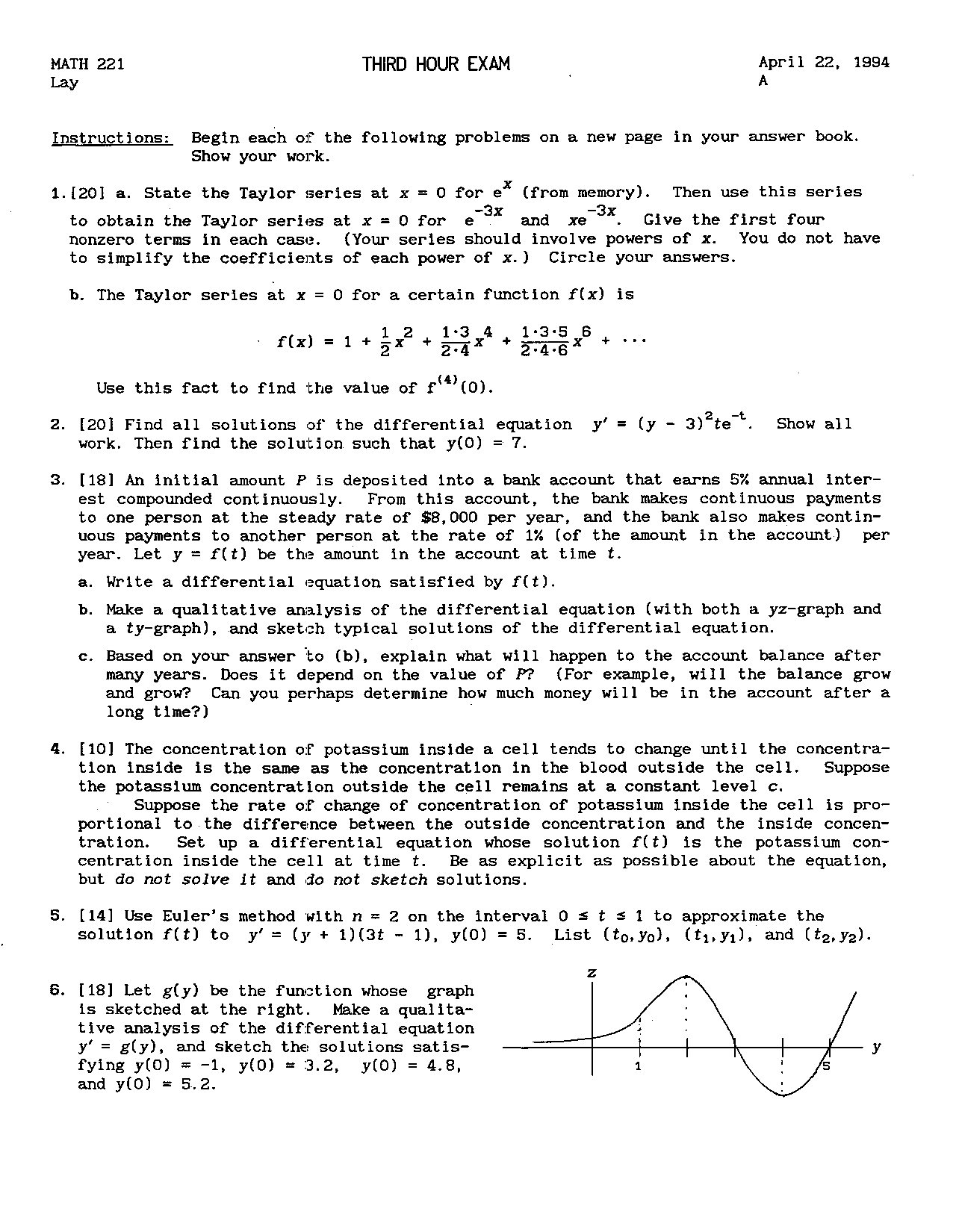 6 Questions Exam 3 Elementary Calculus I Math 221 Docsity