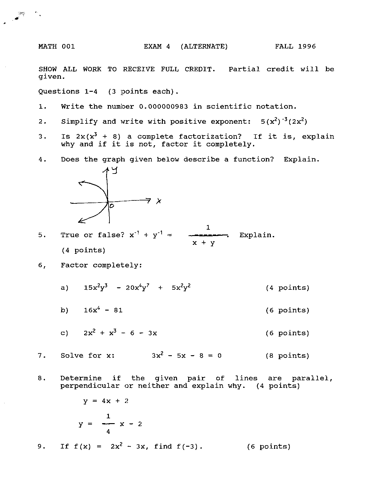 Exam 4 with Answer Key - Developmental Mathematics | MATH 003 - Docsity
