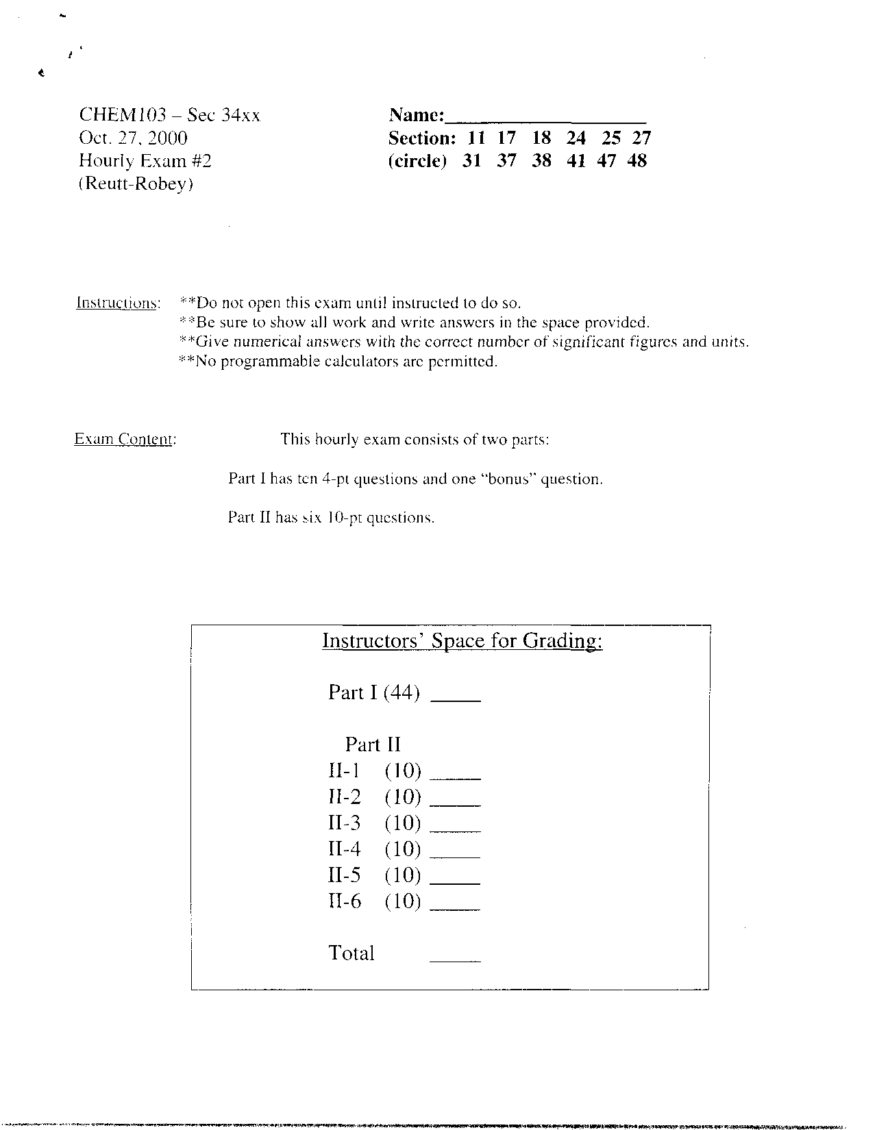 Problems With Solutions Chemistry Fundamentals I Examination 2