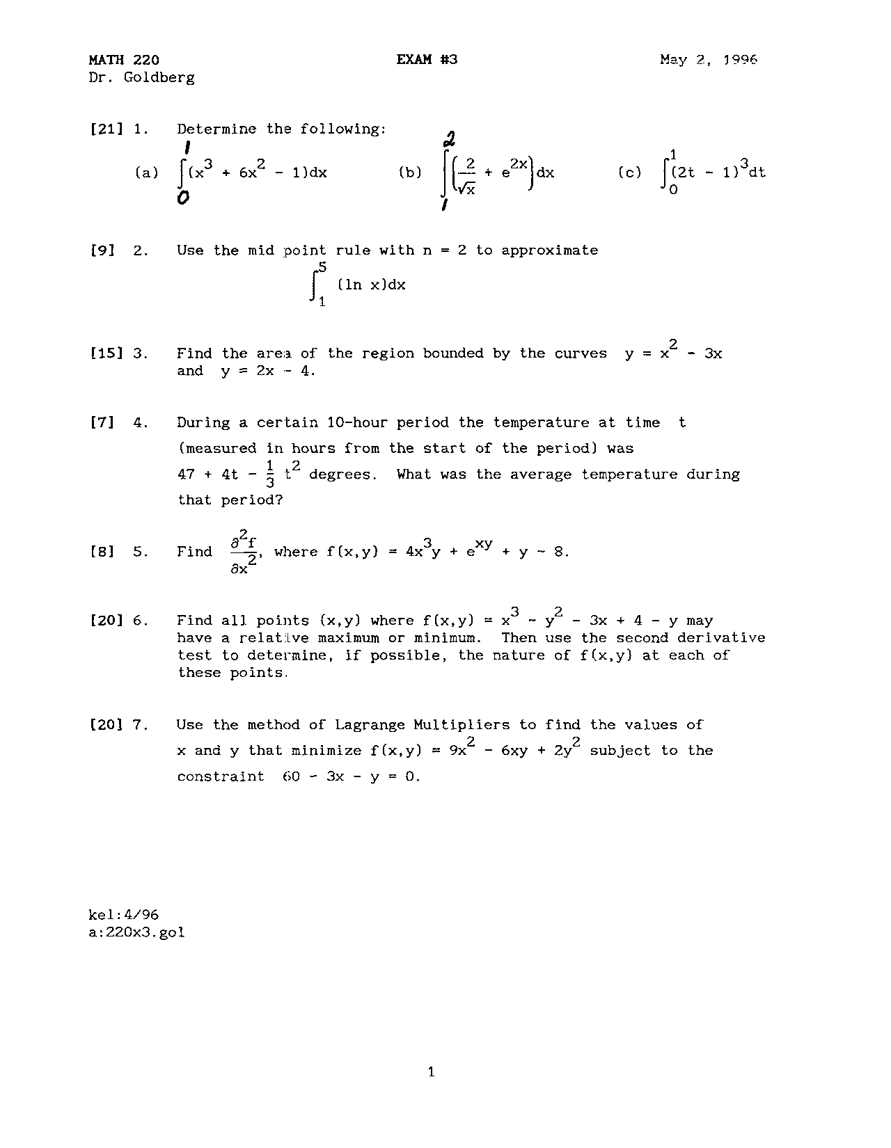 Elementary Calculus I For Exam 3 Math 220 Docsity
