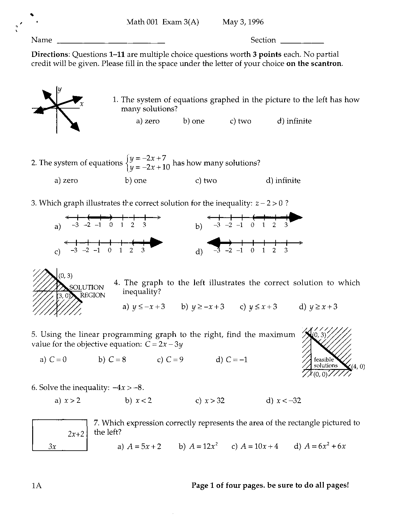 Exam 3a With Solution Development Through Life 1996 Math 003