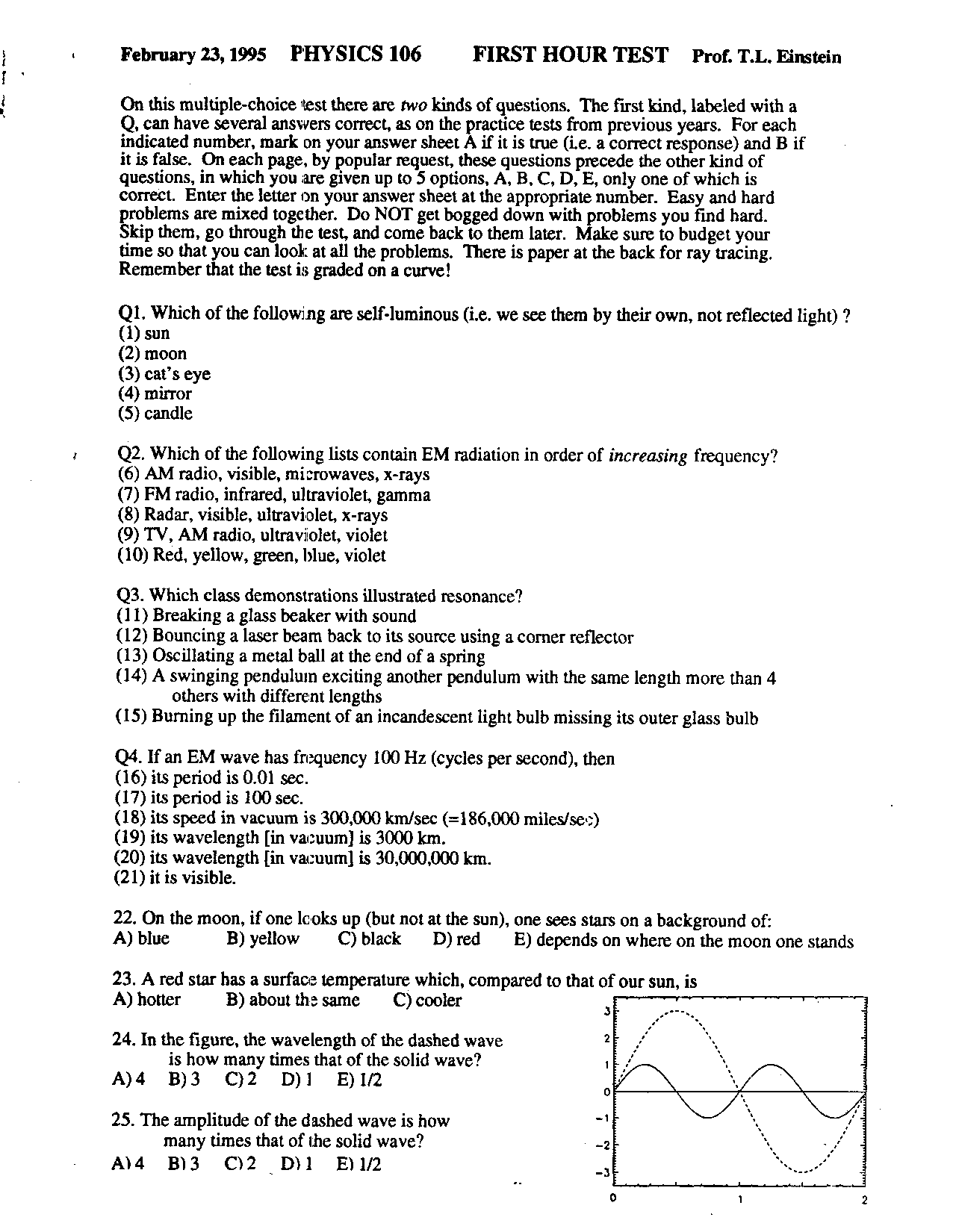 Exam 1 Multiple Choice Questions Light Percept And Phenomenon