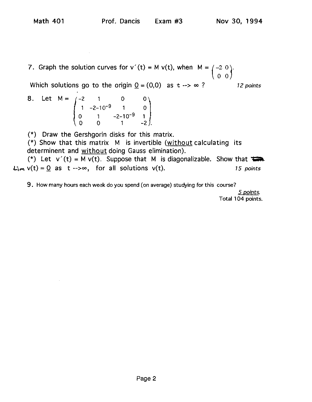 Exam 3 For Applied Linear Algebra Math 401 Docsity