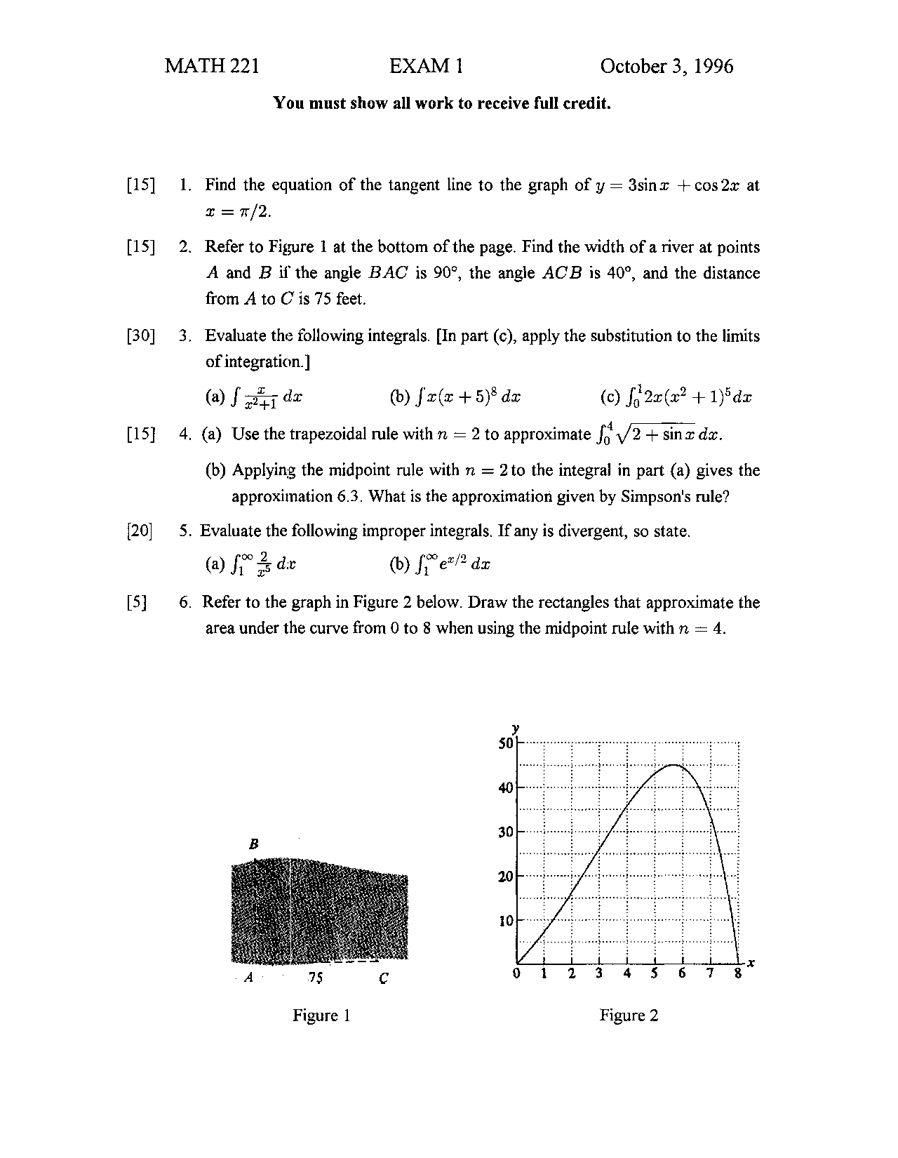 Exam 1 Problems Elementary Calculus Ii Math 221 Docsity