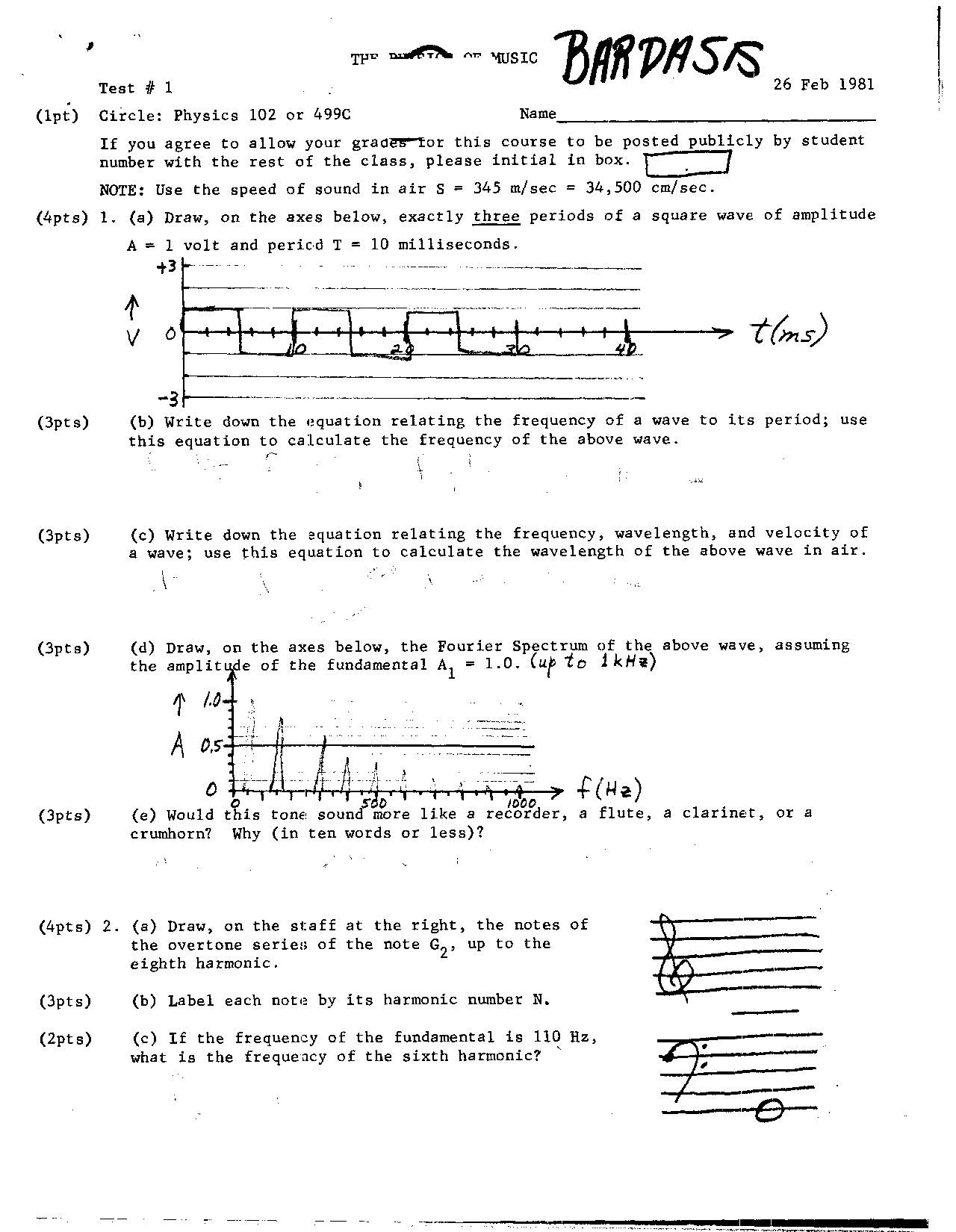 Test 1 With 9 Questions Physics Of Music Phys 102 Docsity