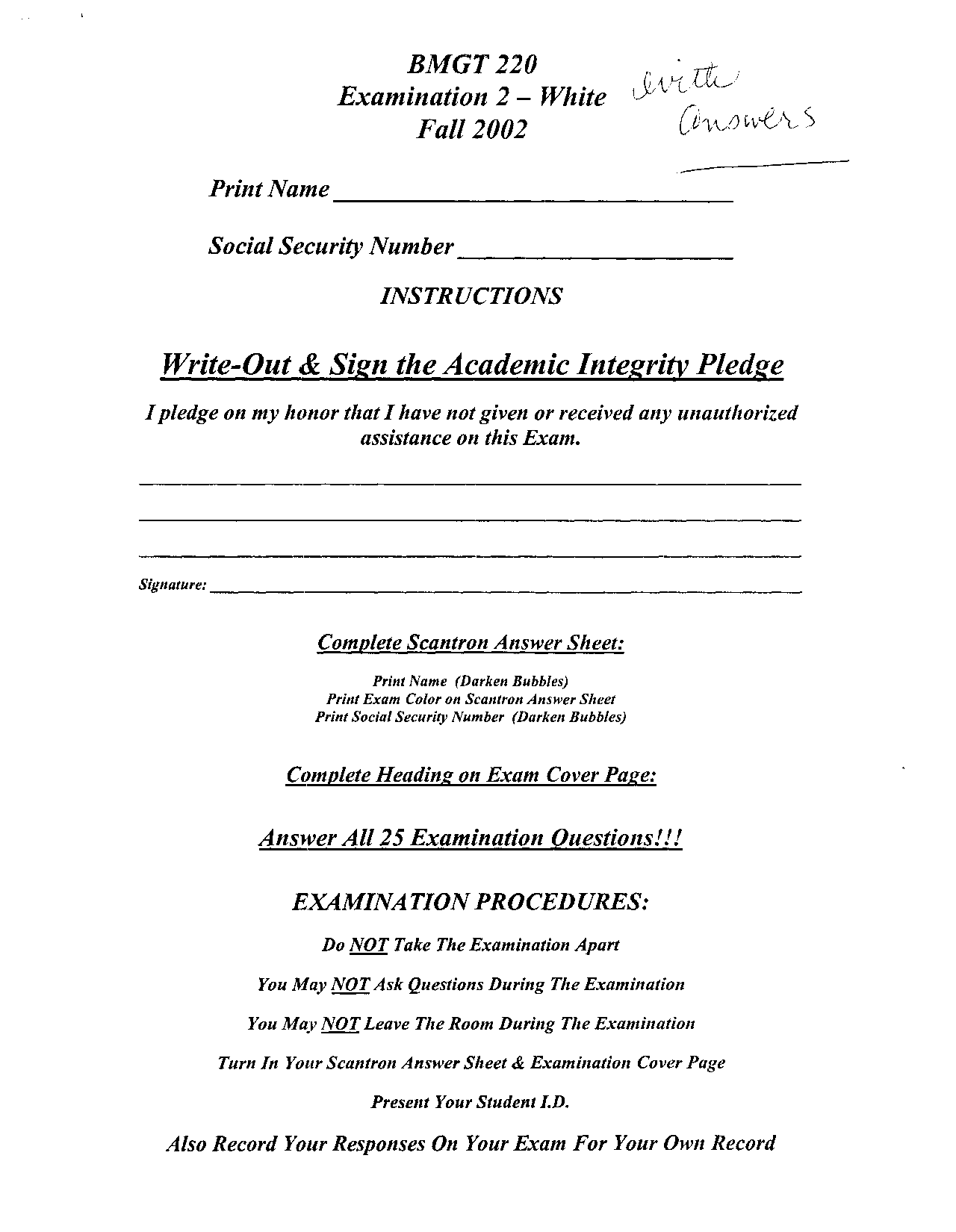Exam 2 With Answer Key For Principles Accounting I Bmgt 220 Docsity