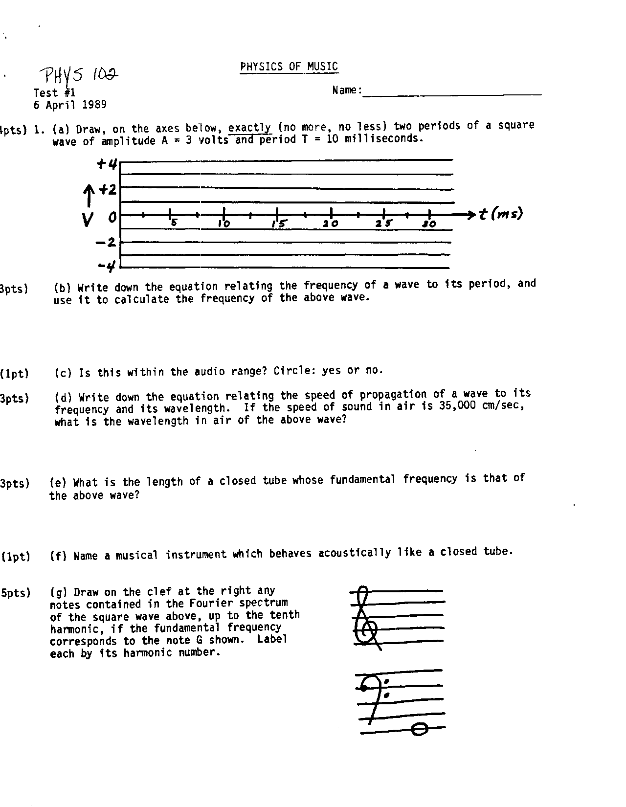 Test 1 With 10 Questions Physics Of Music Phys 102 Docsity