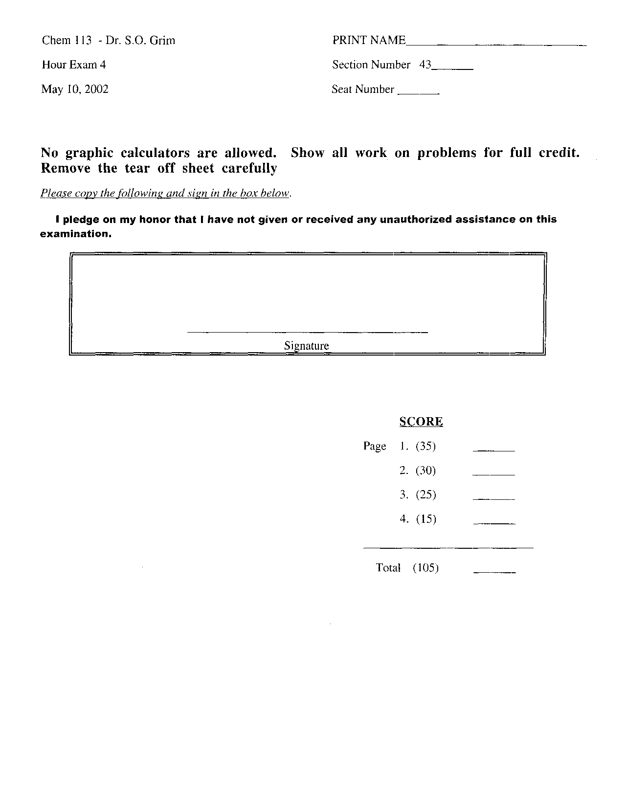 4 Questions On Chemistry Fundamentals Ii Examination 4 Chem 271